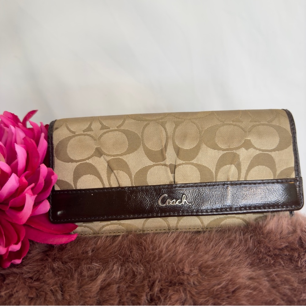 Coach Vtg Brown Signature Logo Large Canvas Leather W… - Gem